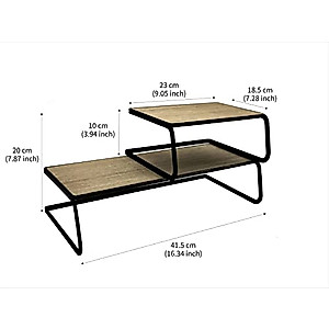 Pantry Shelf Cupboard Organizers Kitchen Cabinet, 2 Tier Stackable Organizers for Counter Pantry Storage Bathroom Bedroom Office Table Desk Space Saving Steel Frame Wooden Board Rust Resistant Black