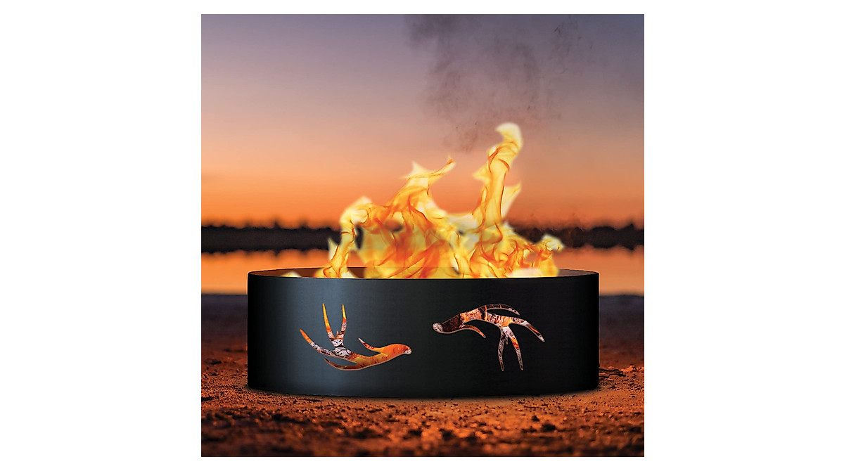 Happy Camper Outdoor Fire Ring - Rustic Black Steel, 30x30x12 in.