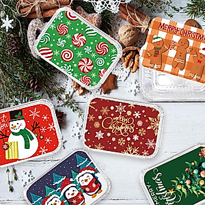 DIYDEC 36PCS Christmas Foil storage Containers 9 Styles Merry Christmas Disposable Leftover Food Containers with Lids Aluminum Cookie Tin Pans for Winter Holiday Gift Giving Party Supplies(Style B)