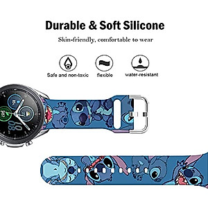 Sjiangqiao Stitch Band Compatible with Samsung Galaxy Watch 5/Watch 42mm/Galaxy Watch 3 41mm/Watch 4 40mm 44mm/Active 2/Gear S2 Classic/Gear Sport/Ticwatch 2 Soft Silicone Chic Cute Cartoon Sports Bands Lovely Style Replacement Strap for Men Women