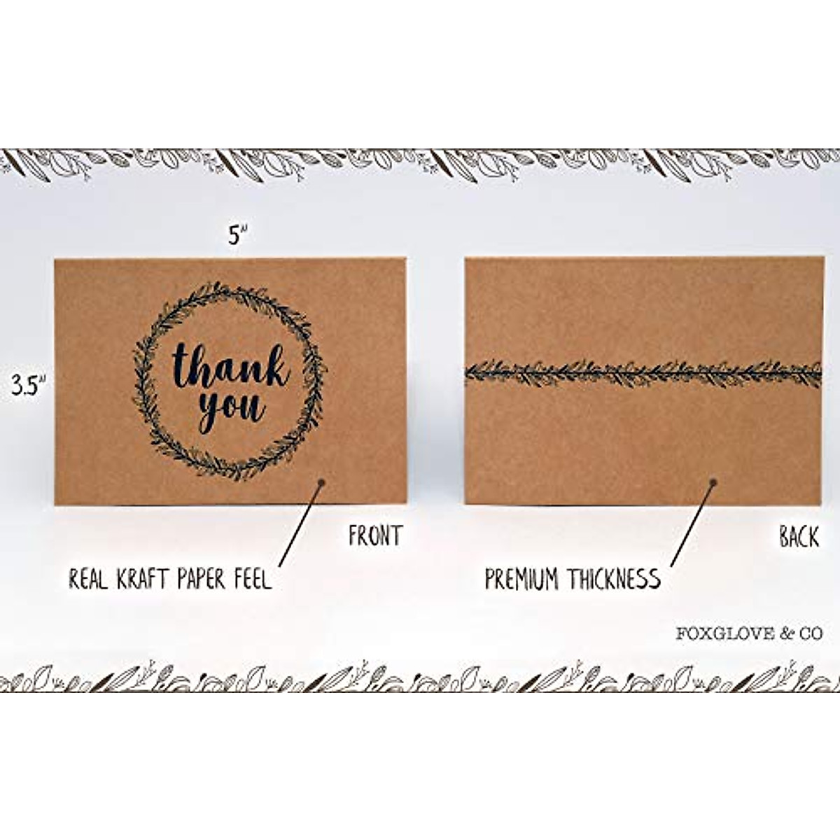 Thank You Cards Bulk Set of 100 - Includes Thank You Notes, Blank Cards with Envelopes & Stickers - Perfect for Business, Wedding, Graduation, Bridal & Baby Shower, Funeral - Floral Kraft Paper Design