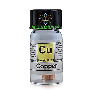 Metallic Copper Element 29 Cu, Cylinder> 8 Grams 99.99% in Glass Vial with Label