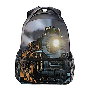 Vintage Locomotive Train School Backpack for Kids Boys,Retro Train Laptop Backpack Student College School Bag Bookbag for Primary Junior High School, Casual Travel Camping Hiking Daypack