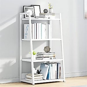 IOTXY 4 Tier Open Bookshelf - Steel and Wood Display Stand, 50CM Width Floor-Standing Bookcase, White