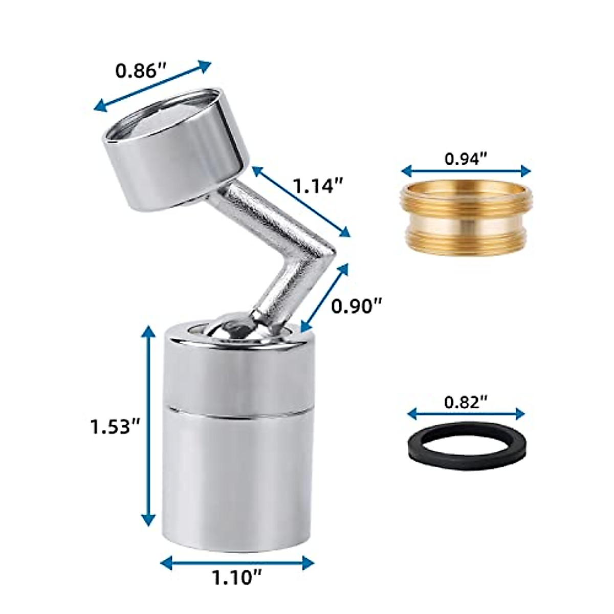 Hibbent Faucet Aerator, 720° Swivel Big Angle Spray Aerator, Solid Brass Dual Function Kitchen Sink Faucet Aerator, Bathroom Faucet Mounted for Face Washing, Gargle and Eye Flush, Chrome