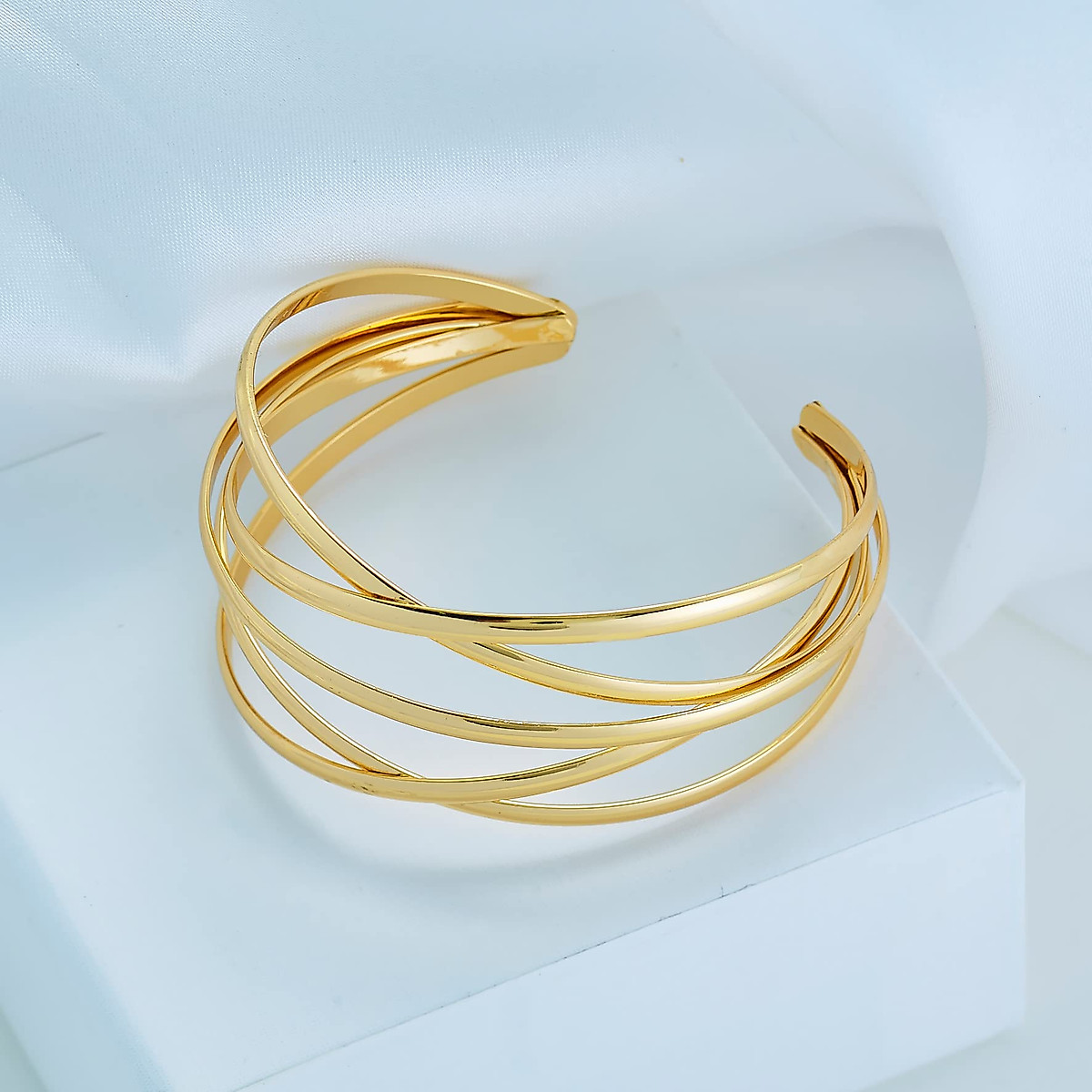 Pera Jewelry 14K Gold and Silver Filled Arm Band Cuff Bracelet, Minimalist Simple Swirl Open Wide Wire Bracelets, Adjustable Arm Bangle Bracelets, Open Cuff Bangle Bracelets with Gift Box