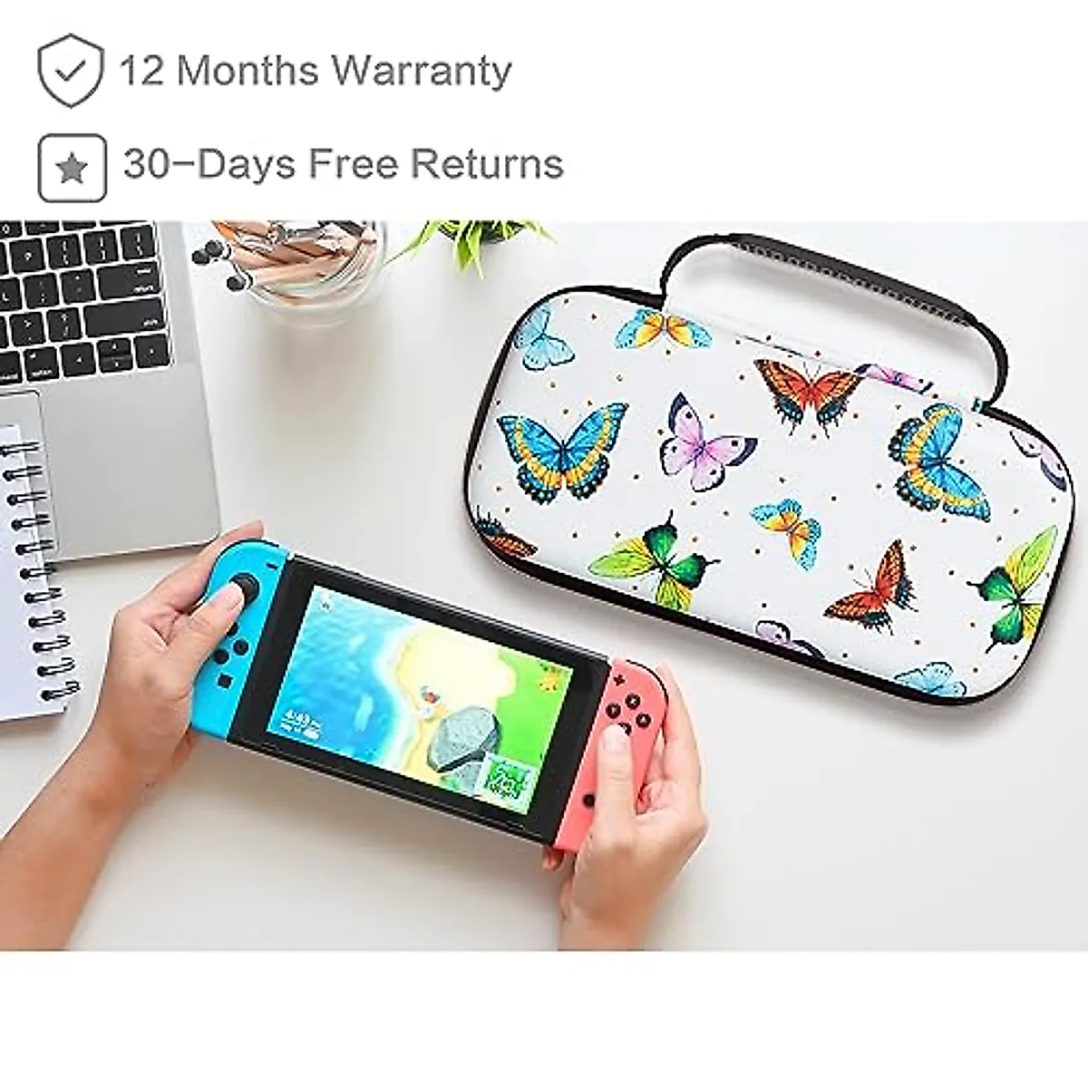 Butterfly Nintendo Switch Case, Nintendo Switch OLED Case, Nintendo Switch Carrying Case for Girls Boys, Protective Hard Shell Portable Swtich Case for Nintendo Switch Console & Accessories, White
