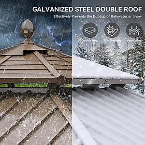 YITAHOME 10x10ft Hardtop Gazebo with Nettings and Curtains, Heavy Duty Double Roof Galvanized Steel Outdoor Combined of Horizontal Vertical Stripes Roof for Patio, Backyard, Deck, Lawn (Bronze)