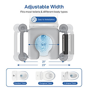 Jofulity Raised Toilet Seat with Handles Open-Front Design, Adjustable Height & Width 440lbs Toilet Seat Riser for Seniors, Elevated Toilet Seat for Elderly Handicap Surgery Pregnant, Toilet Bath Bed