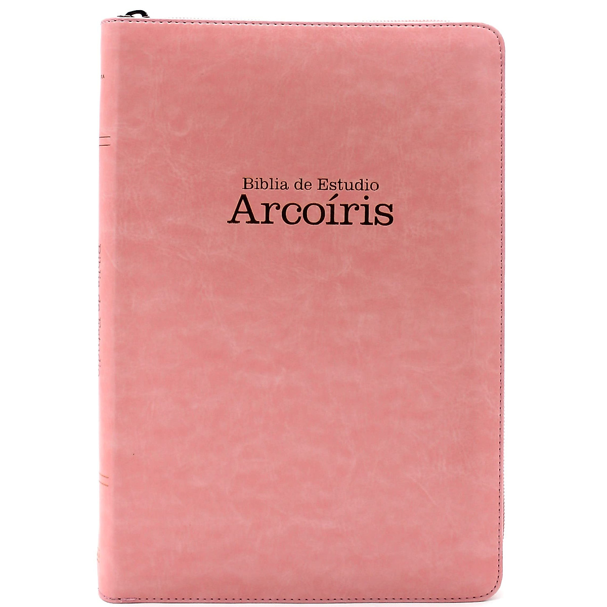 Biblia de Estudio Arco Iris Reina Valera 1960 con cierre, Indice, Color Rosado con cobre y Estuche de lujo negro con cobre para guardar y proteger la Biblia Coleccion Celestial