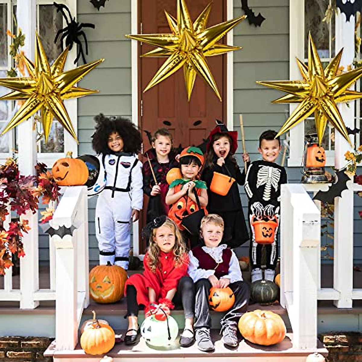 62 Pieces Gold Balloons 26 Inch, 12 Point Foil Explosion Star Balloons, Starburst Cone Balloons Spike Balloons for Wedding Birthday Christmas Graduation Party, Decorations for Baby Shower