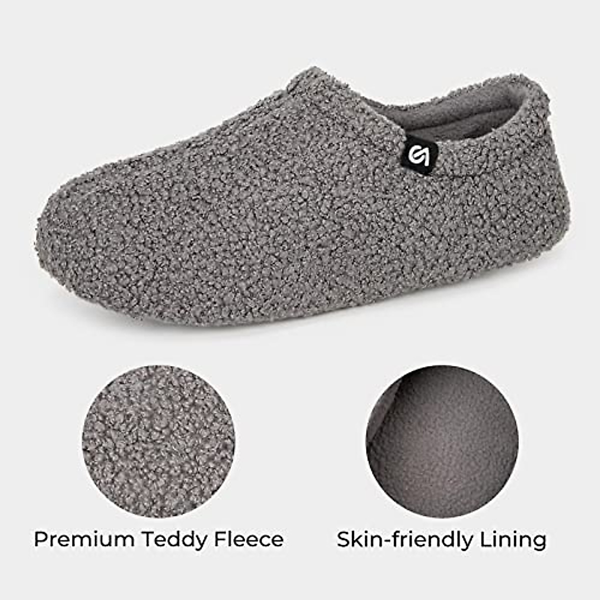 VeraCosy Women's Fuzzy Teddy Slippers Lightweight Memory Foam Indoor House Shoes (7-8, Grey)
