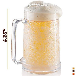 luxail Freezer Beer Mugs, Double Wall, Insulated Gel Plastic Pint Freezable Glasses, 16 oz, Clear 2 pack, Chiller Frosty Cup, Frozen Ice Freezer Mug, Freezer Cups