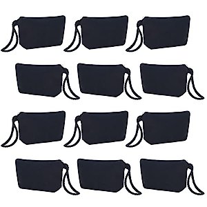 Muka 12 Pack Cotton Canvas Bag with Handle Strap, 7-1/2 x 4-1/4 x 2 Inches Heavy Duty Black Cosmetic Pouch