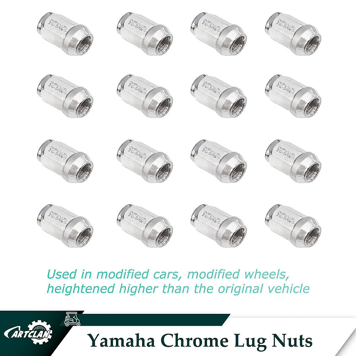 CartClan Golf Cart Chrome Lug Nuts, Suitable for Yamaha/GEM 12MMx1.25" Pack of 16