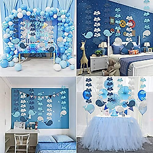 Lacheln Whale Decor Hanging Garland Beluga Whale Wall Art Ahoy Its a Boy Under The Sea Theme Birthday Party Decorations Nursery Kids Bedroom Decor