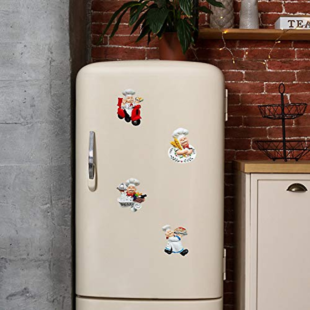 fzbali Italian Fat Chef Fridge Magnets Set of 4, Cute Chef Figurine Statue Decorations for Home Kitchen Restaurant, Funny 3D Resin Baker Refrigerator Decors Accessories