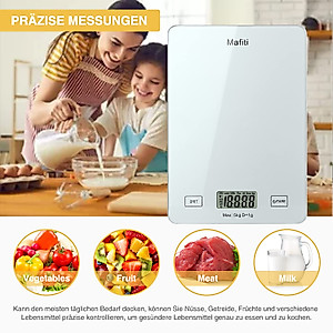 Kitchen Scale, Mafiti Digital Kitchen Scales 11lb/5kgX1g, Multifunction Measures in Kg, g, lb and OZ Digital Kitchen Weight for Food, Cooking and Baking，LCD Display（Silver）