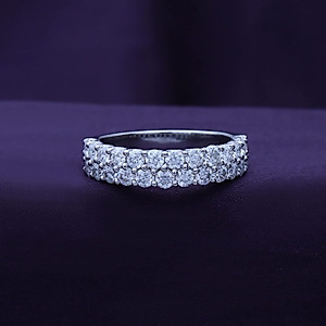 SAVEARTH DIAMONDS 2 Carat (Cttw) Round Cut Lab Created Moissanite Diamond Double Row Anniversary Wedding Band Ring In 14k White Gold Over Sterling Silver (VVS1 Clarity, 2 Cttw) Size-7