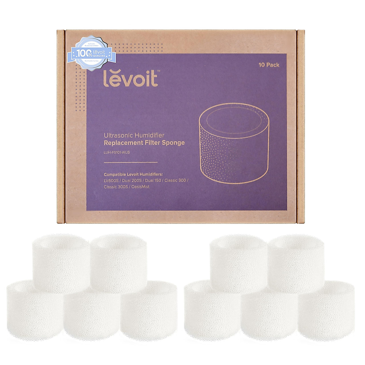 LEVOIT 10-Pack Humidifier Replacement Filters, Capture Fine Particles in Water Tank to Improve Humidification Efficiency, Compatible with Dual150, Dual200S, Classic300(S), LV600S, OasisMist, White