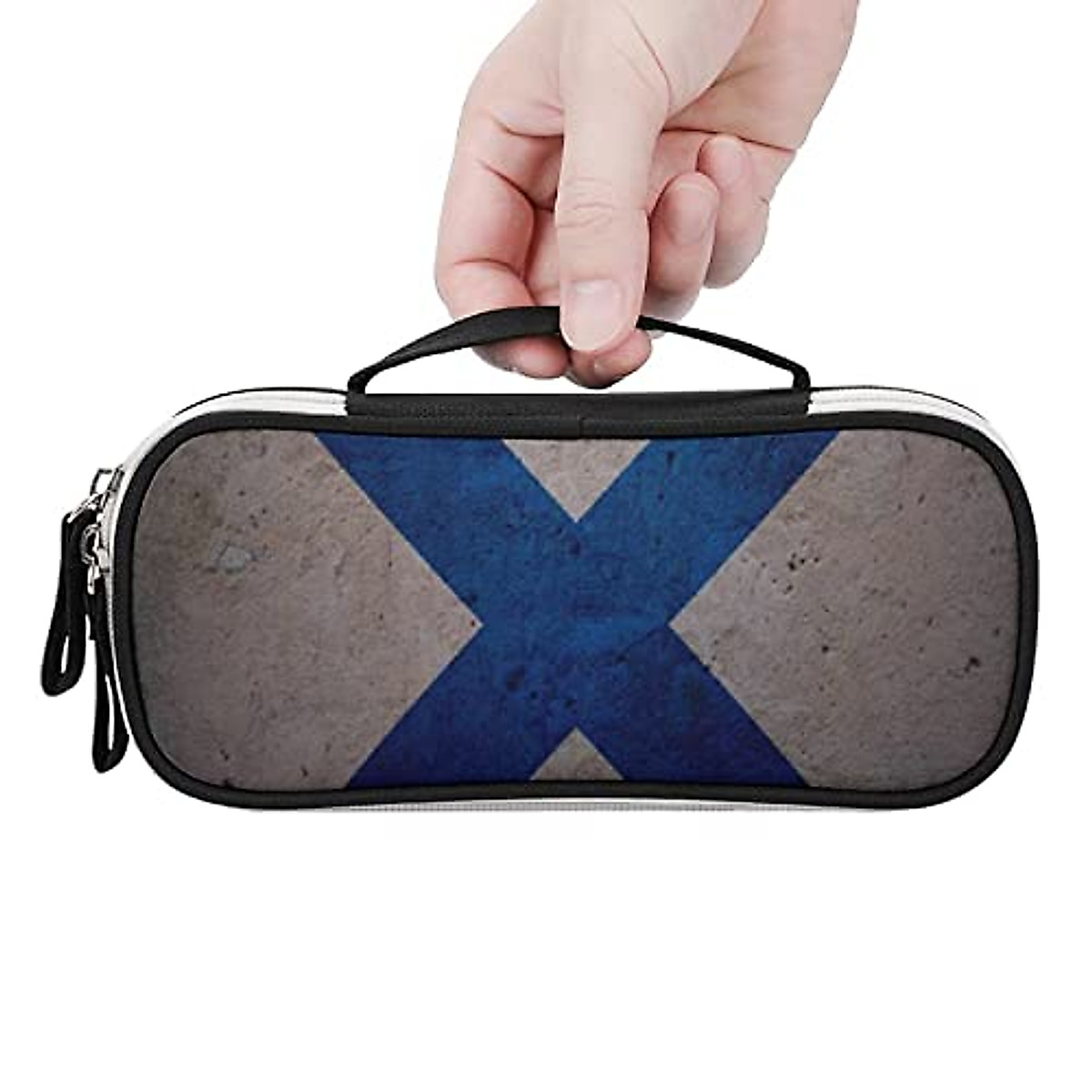 Vintage Flag of Scotland Printed Pencil Case Bag Stationery Pouch with Handle Portable Makeup Bag Desk Organizer