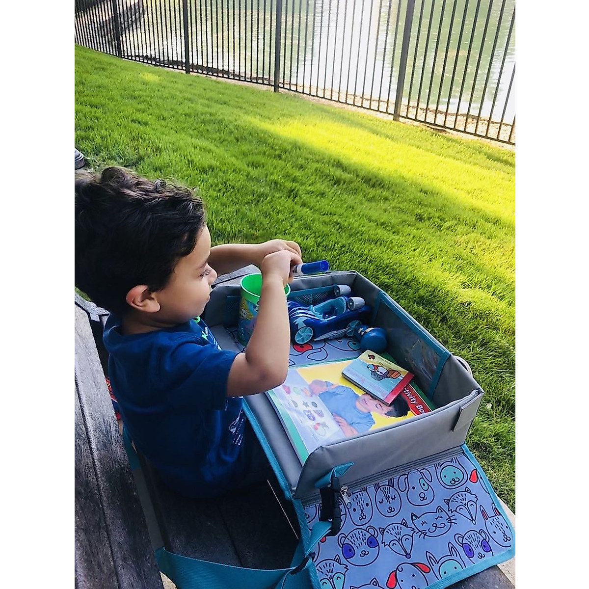 Kids Travel Tray by LillyCrafted-Premium Quality Toddler Car Seat Tray & Lap Table-with Touchscreen Phone & Tablet Holders-Toddler Activity Play & Snack Stroller Organizer-Perfect Travel Accessories