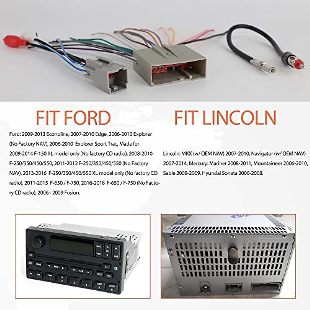 NuIth Car Radio Stereo Wire Harness Connector Antenna Adapter for Ford 2006-2012, Lincoln 2006-2010, Mercury 2006-2009 Fit OEM Radio Amplifier Wiring Harness RCA Adaptor Plug Installation