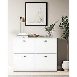 MIRROTOWEL Shoe Cabinet,Hidden Slim Narrow Shoe Rack Cabinet with 4 Drawers for Entryway, Foyer,Hallway,Bedroom,White