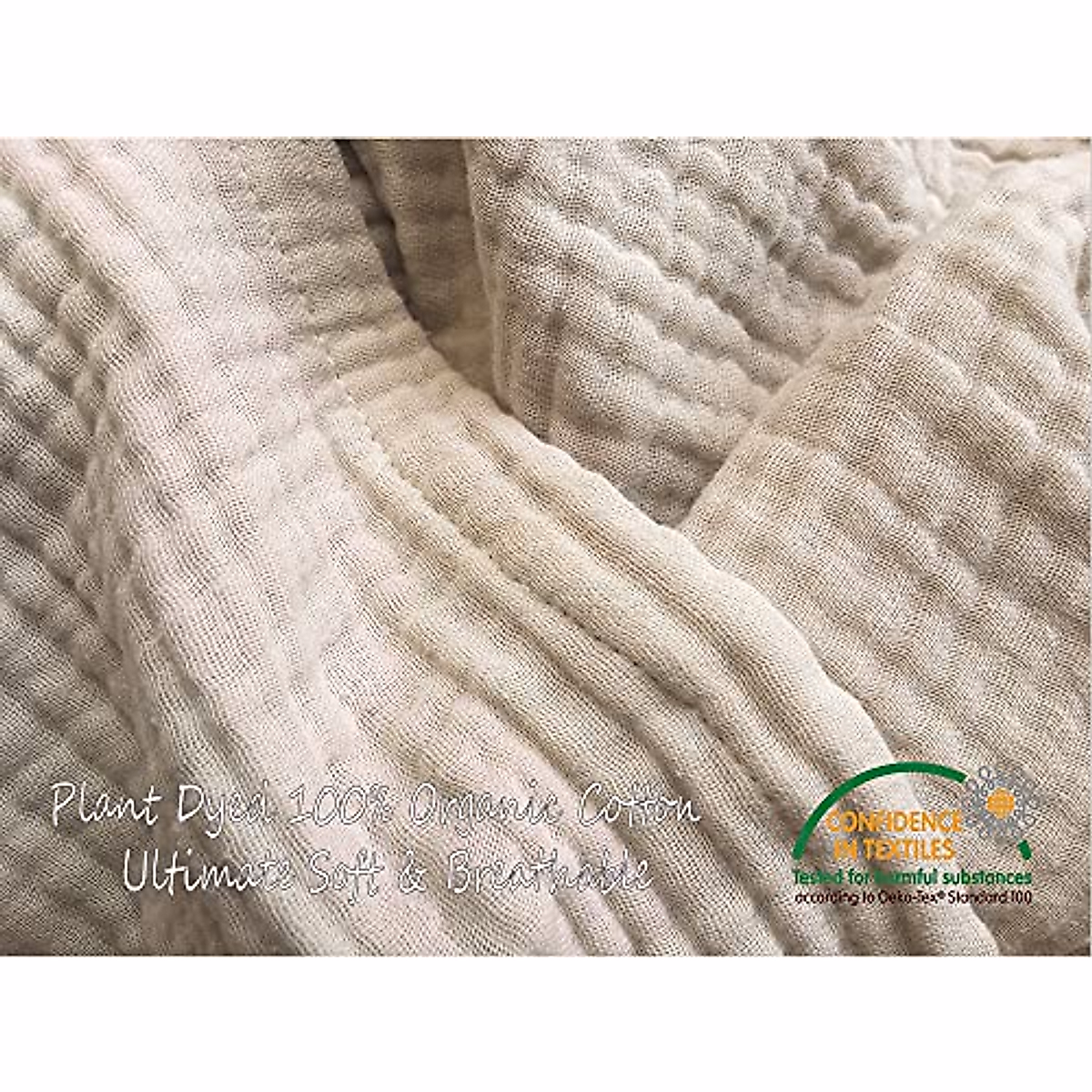 100% Organic Muslin Cotton Large Throw Blanket for Adult, Couch, 4-Layer Pre-Washed Plant Dyed Yarn, Breathable Soft, Cozy, Summer Lightweight Bed Blanket, All Season (60"x80" Pale Khaki/Tan)