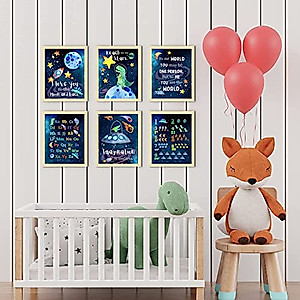 Dinosaur Outer Space Education Number Alphabet Posters Wall Art Prints,Planet Rocket UFO Painting for Nursery Kids Bedroom Classroom Decor Baby Kids Room Decorations,Set of 6(8''x10''inches, Unframed).