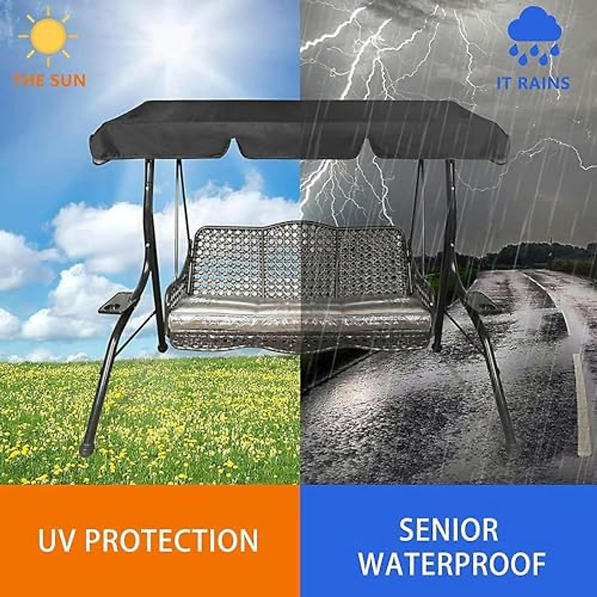 BTURYT Swing Chair Canopy Replacement, 2-3 Seater Swing Chair Canopy Cover, Anti-UV Waterproof Swing Chair Top Cover Roof for Outdoor Garden