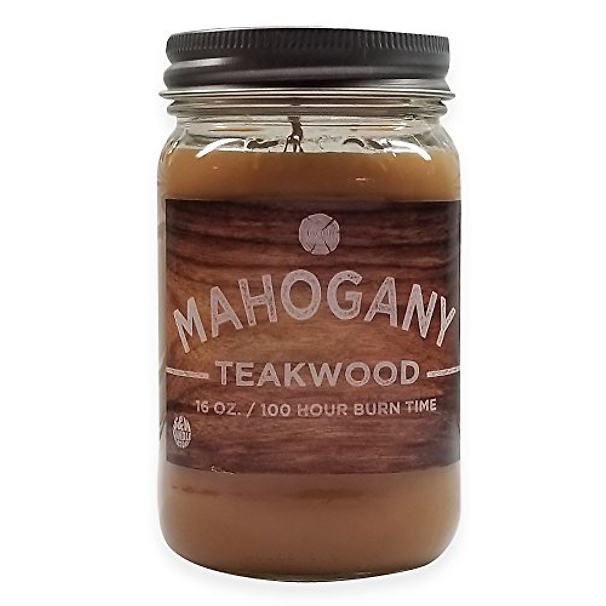 Mahogany Teakwood Natural Scented Soy Wax Glass Jar Candle with Gift Box ~ Made in The USA S&M Candle Factory (Mason Jar)