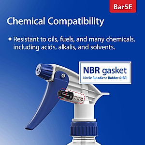 Bar5F Set of 4 Premium Empty 16 oz Spray Bottles, NBR Gasket - Superior Hydrocarbon Resistance - Ideal for Auto Detailing & Industrial Cleaning