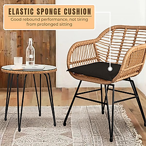 HOMEZILLIONS 3 Piece Outdoor Wicker Furniture Bistro Set, Rattan Chairs Conversation Sets Porch Furniture, Wicker Patio Furniture for Balcony Poolside Backyard