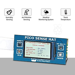 Raspberry Pi Pico with Pico Sense HAT Multi Sensor Humidity, Air Quality, Color, Pressure Sensor Sense HAT for Pico with Inbuilt 1.14” LCD Display