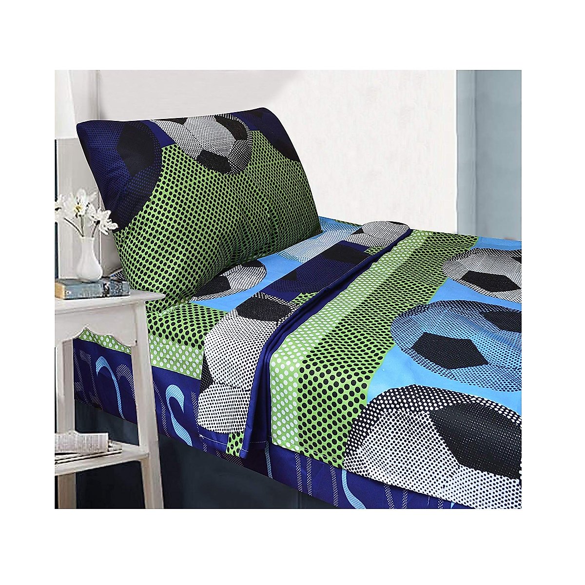 All American Collection 3 Piece Twin Size Soccer Sheet Set, Matching Comforter and Curtain Available (Sheet Set ONLY)