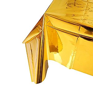 NIWWIN 2Pack Gold Foil Metallic Tinsel Tablecloth Table Cover Shiny Plastic Waterproof Tablecloth Table Cloth Party Tablecovers for Rose Gold Party Table Decoration (Gold)