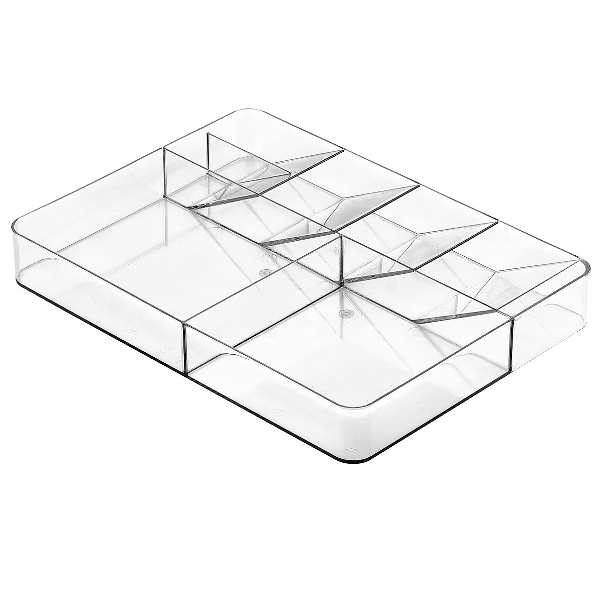 mDesign Modern Plastic Kitchen In-Drawer Cutlery and Utensil Organizer Tray Box for Kitchen Drawers/Pantry - Holds Knives, Spoons, Forks in Angled Compartments - 7 Sections - Clear