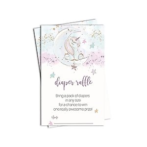 Paper Clever Party Unicorn Diaper Raffle Tickets - 25 Pack - Girls Baby Shower Games for Prizes - Invitation Insert Cards for Diaper Raffle