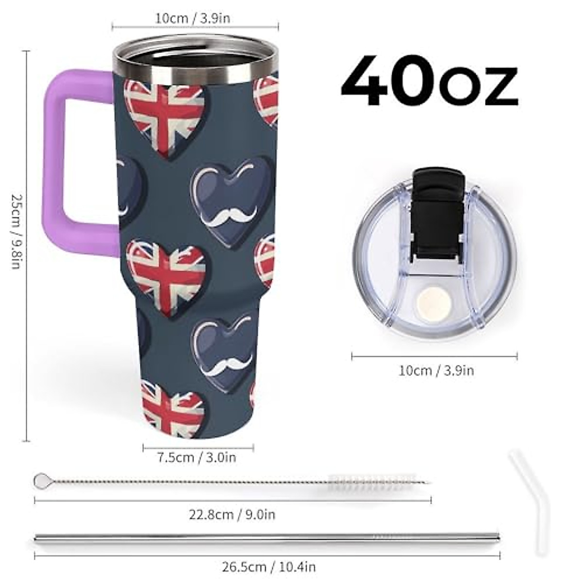 British Flag UK Flag Union Jack Insulated Tumbler with Lid And Straw Stainless Steel Travel Coffee Mug 40oz Violet-style