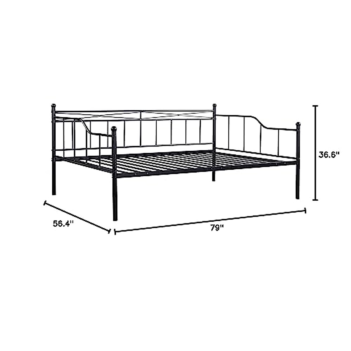 ODC Full Size Daybed with Adjustable Twin Pop Up Trundle, Heavy-Duty Steel Metal Extendable Bed for Bedroom Living Room,Black