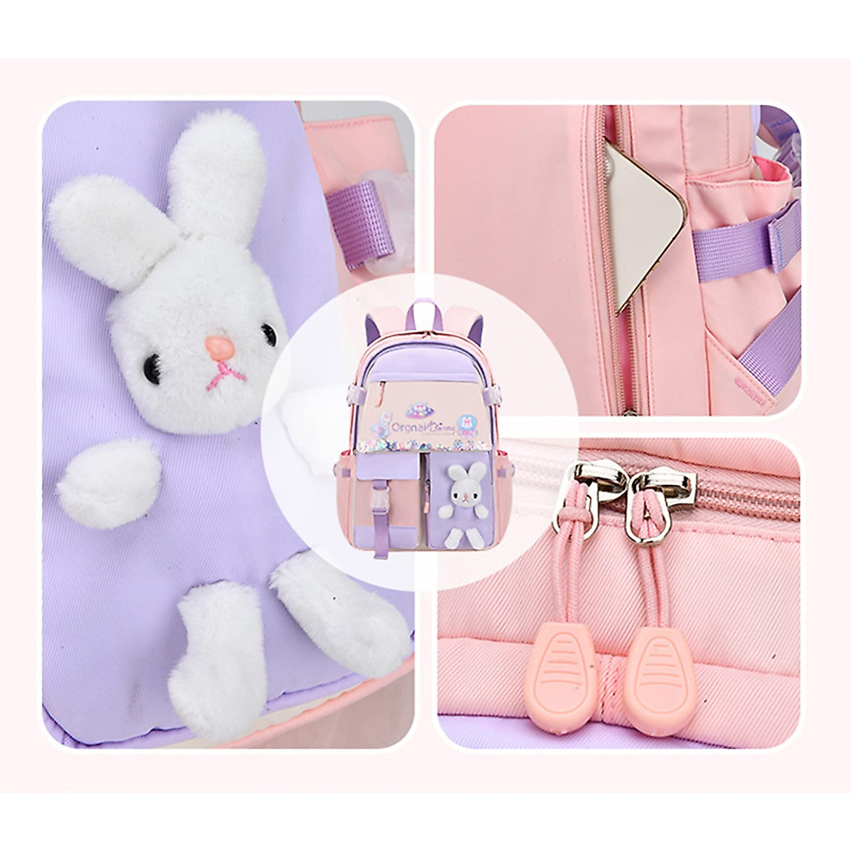 Lvswebe Girls Cute Bunny Backpack Kawaii School Bags Waterproof Laptop Backpack Pink Medium