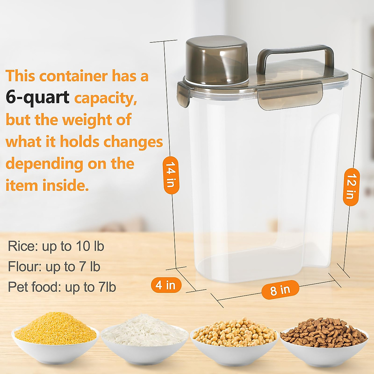 TBMAXS Rice Storage Container 10 Lbs, Airtight Food Dispenser with Large Spout and Cup for Rice, Cereal, Flour, Oatmeal, Pet Dog Cat Food Storage