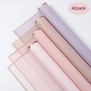 HYSSINOWRAP 40 sheets 4 colors, flower wrapping paper, flower shop paper, waterproof wrapping paper, semi transparent wrapping paper, including ribbon, 22.8 * 22.8 inches1-light mix