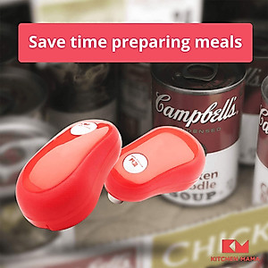 Kitchen Mama One Touch Electric Can Opener: Open with Simple Press of A Button - Auto Stop As Task Completes, Ergonomic, Smooth Edge, Food-Safe, Battery Operated (Teal)