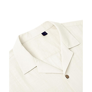 Alimens & Gentle Mens Linen Shirts Short Sleeve Button Down Shirts Cotton Summer Beach Cuban Shirts Vacation Hawaiian Shirts