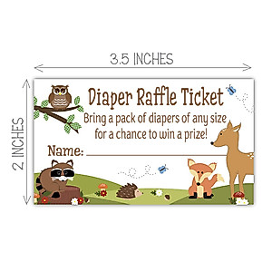 50 Woodland Diaper Raffle Tickets - Boy Baby Shower Game