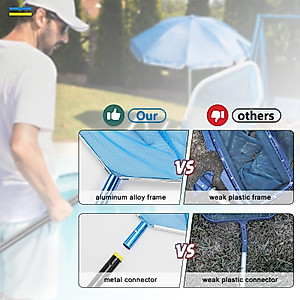 Pool Net, 8FT Pool Skimmer with Medium Bag, Heavy-Duty Pool Leaf Rake with Stainless Steel Pole, Fine Mesh Net Leaf Skimmer for Pond Vacuum Swimming Pool Cleaning