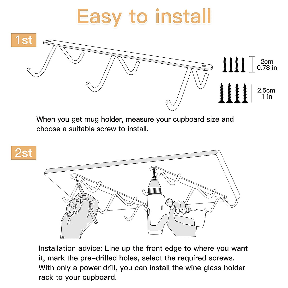 Emhumn 2PCS Mug Racks Under Cabinet, 12 Cups Hooks Mug Holder Coffee Cup Hanger Under Coffee Bar, Black Mug Cups Organizer in Kitchen, Mugs Hanging Racks Under Shelf Counter Drying for Display