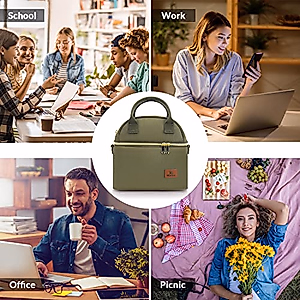 Hafmall Insulated Lunch Bag for Women Men, 9L Dual Compartment Lunch Tote Bag with Shoulder Straps, Reusable Adult Lunch Box for Work/School/Picnic, Green